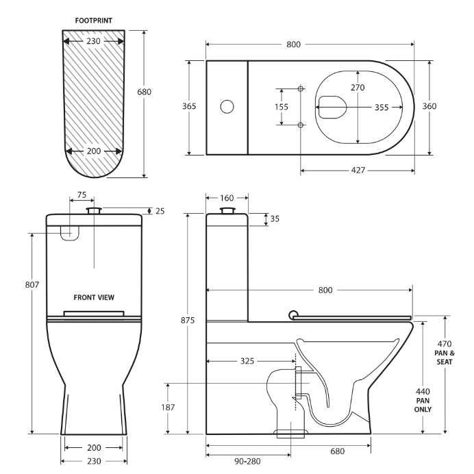 Fienza K013GA Delta Care Back to Wall Toilet Suite, S Trap 90-280mm, G ...