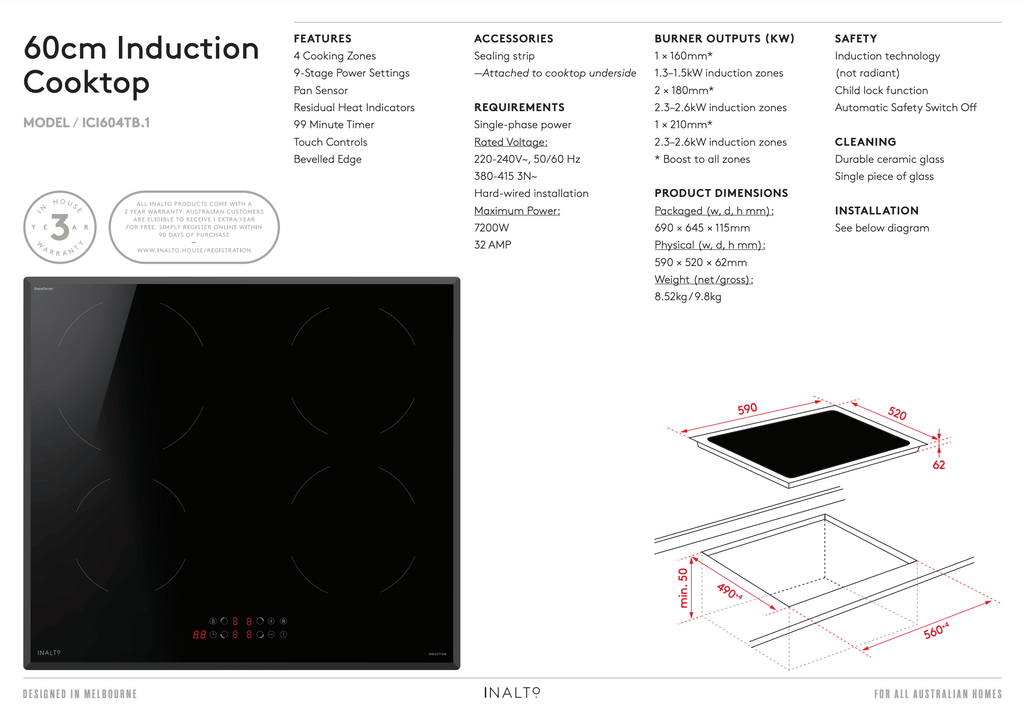 Inalto ICI604TB.1 60cm Induction Cooktop - Special Order – SA Appliance ...