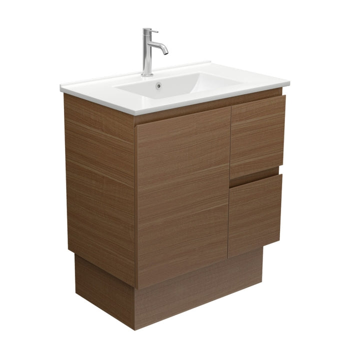 Fienza TCL75WAKR Dolce Edge Walnut 750 Vanity on Kickboard, Right Draw ...