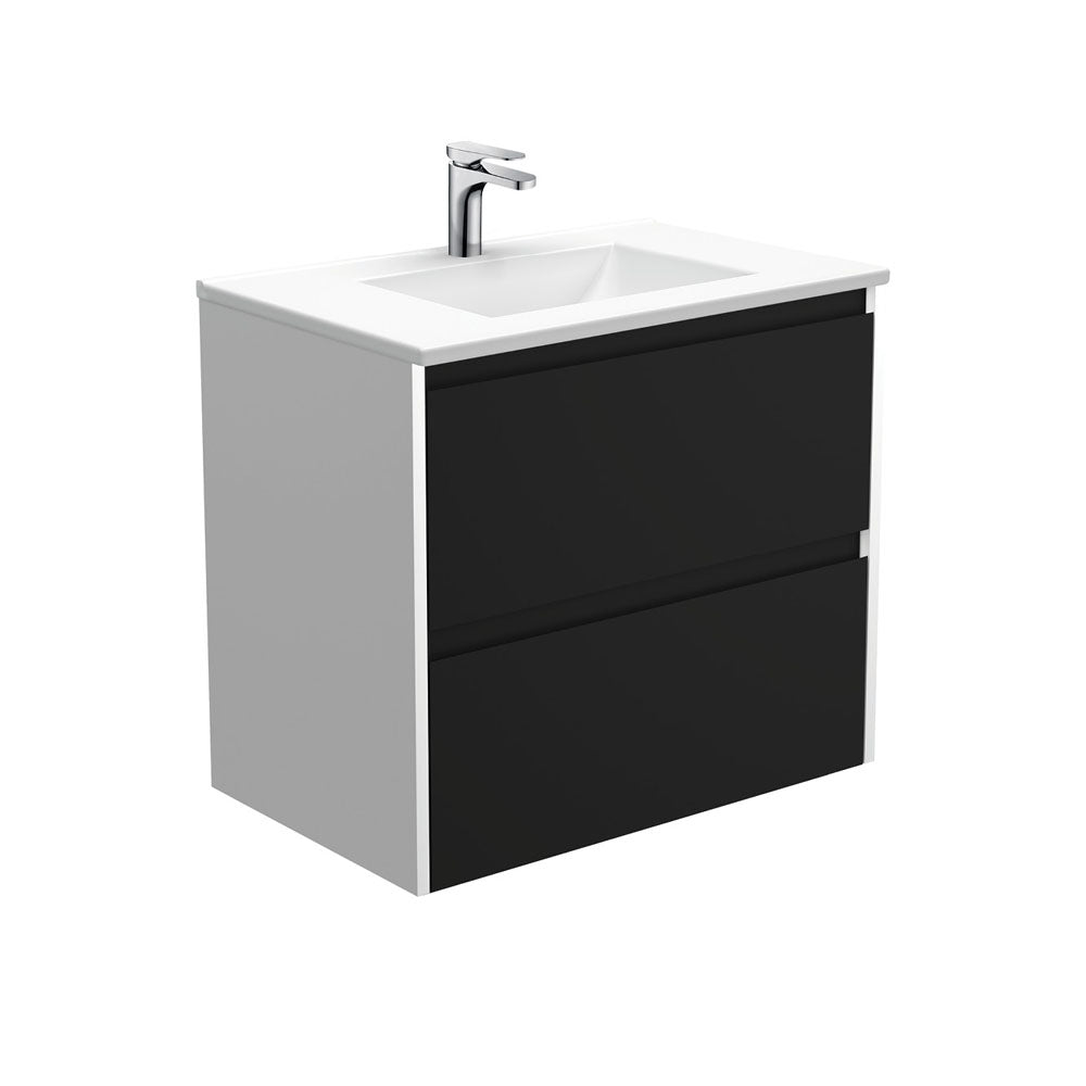 Fienza VAN75BBW Vanessa Amato 750 Satin Black Wall-Hung Vanity, Satin ...