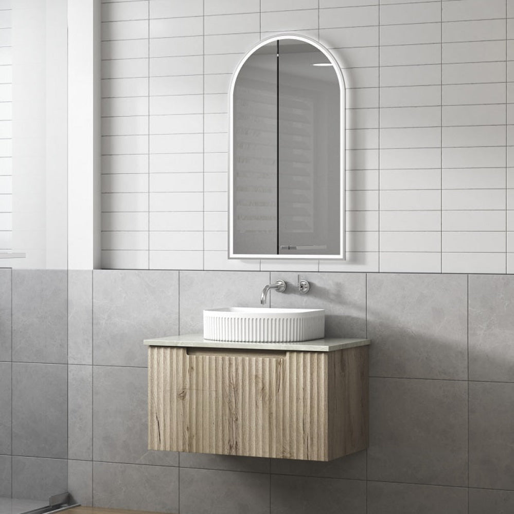 Fienza 750mm Calder Fluted Wall Hung Vanity with Crystal Ceramic Top ...