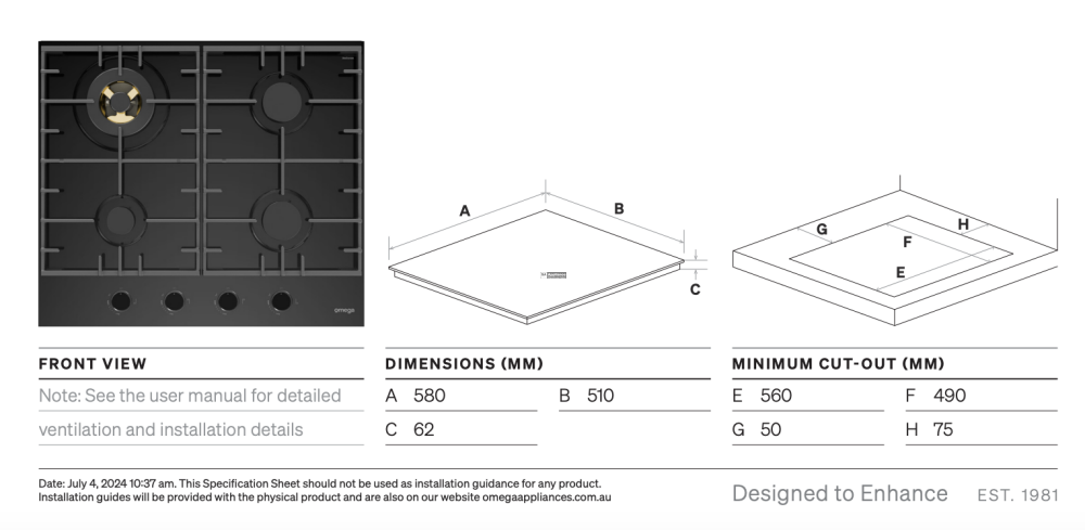 Omega OCGG604WB 60cm Gas on Ceramic Glass Cooktop - Special Order – SA ...