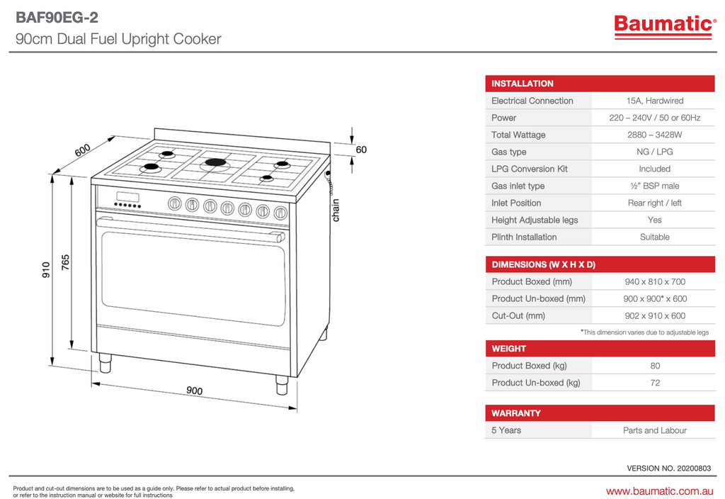 Baumatic BAF90EG-2 90cm Stainless Steel Dual Fuel Freestanding Stove ...