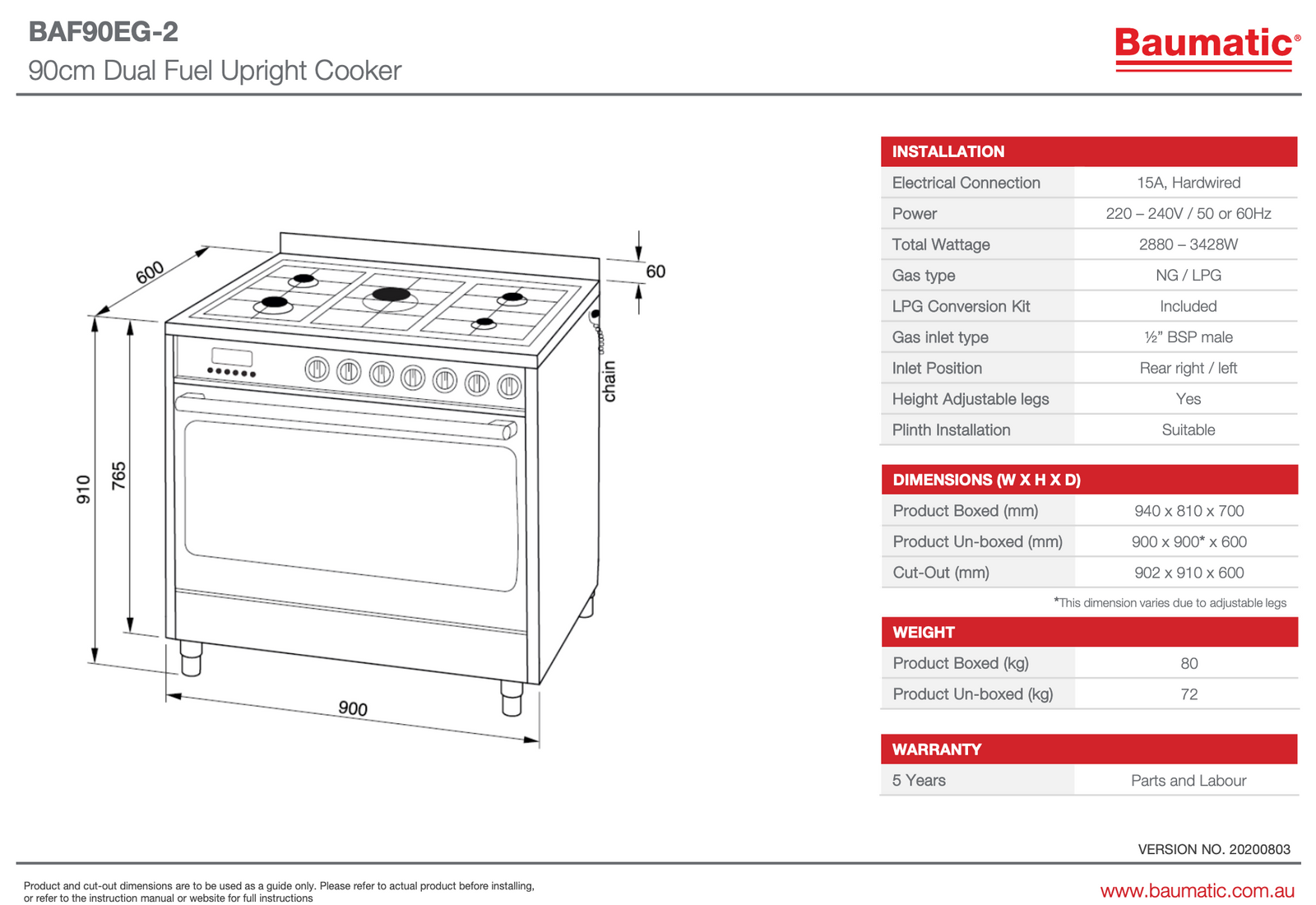 Baumatic BAF90EG-2 90cm Stainless Steel Dual Fuel Freestanding Stove ...