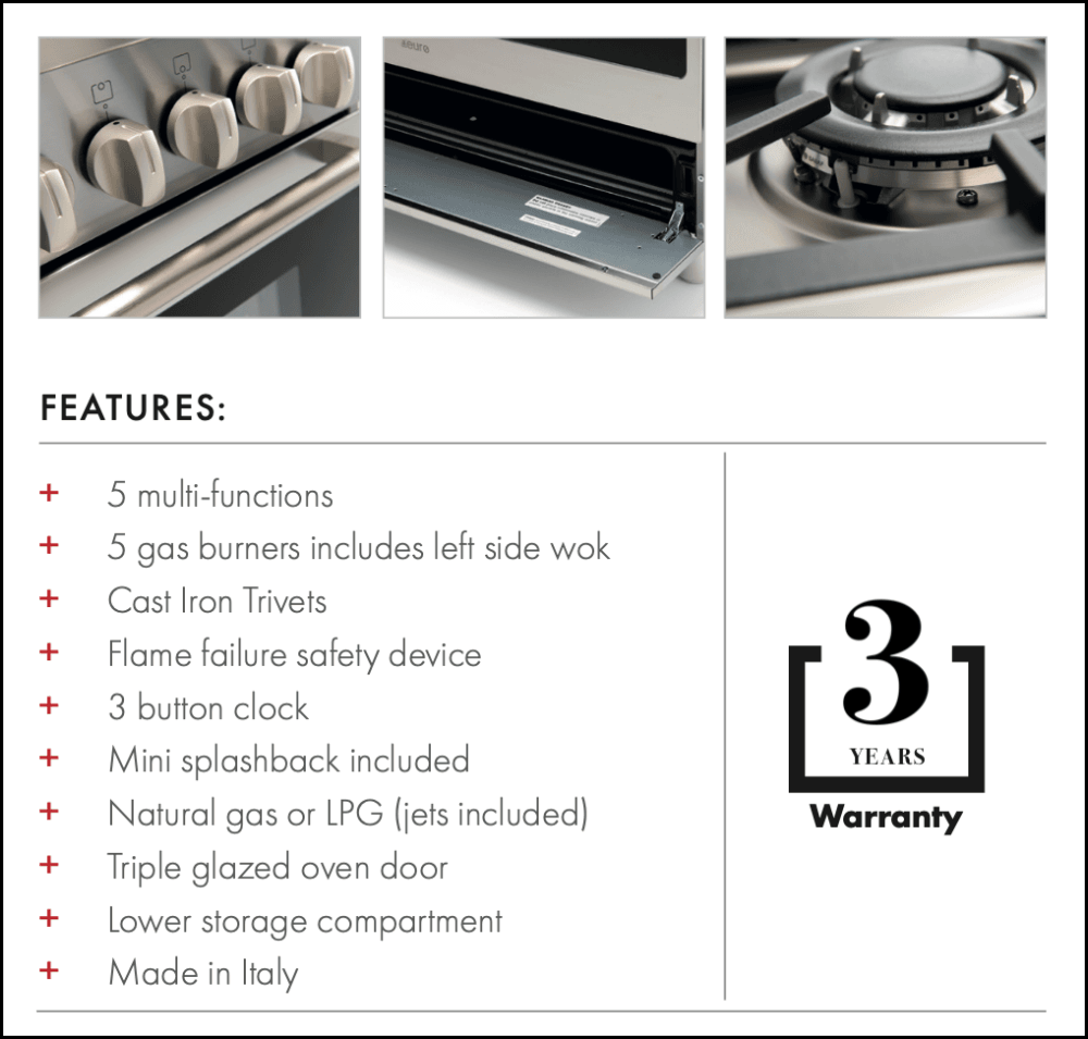 Euro Appliances EFS900GX 90cm Stainless Steel Gas Freestanding Stove ...